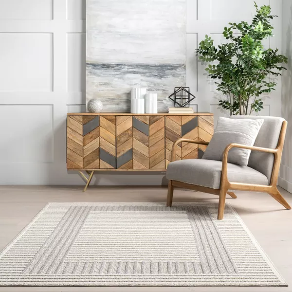 Japandi Light Grey Striped Rug